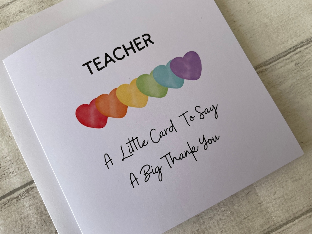 Rainbow Heart Thank You Card for Teacher - Elegant Fancies - Etsy