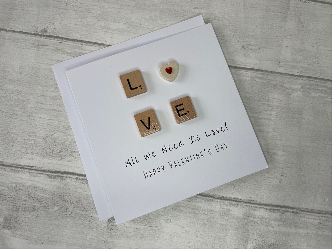Scrabble Valentines Day Card: Love Tiles, Red Heart - Elegant Fancies ...