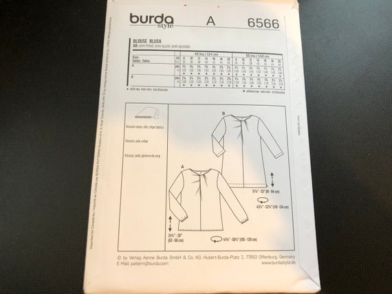 Burda Style 6566 Misses' Blouse Size 8-20 Sewing & Fiber Kits & How To ...