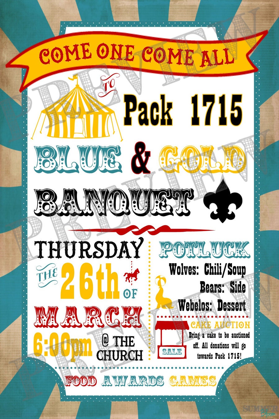 Cub Scout Blue & Gold Banquet Carnival Invitation - Etsy