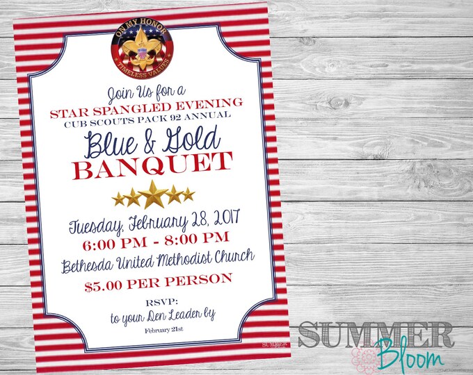 Patriotic Cub Scouts Blue and Gold Banquet Invitation - Etsy