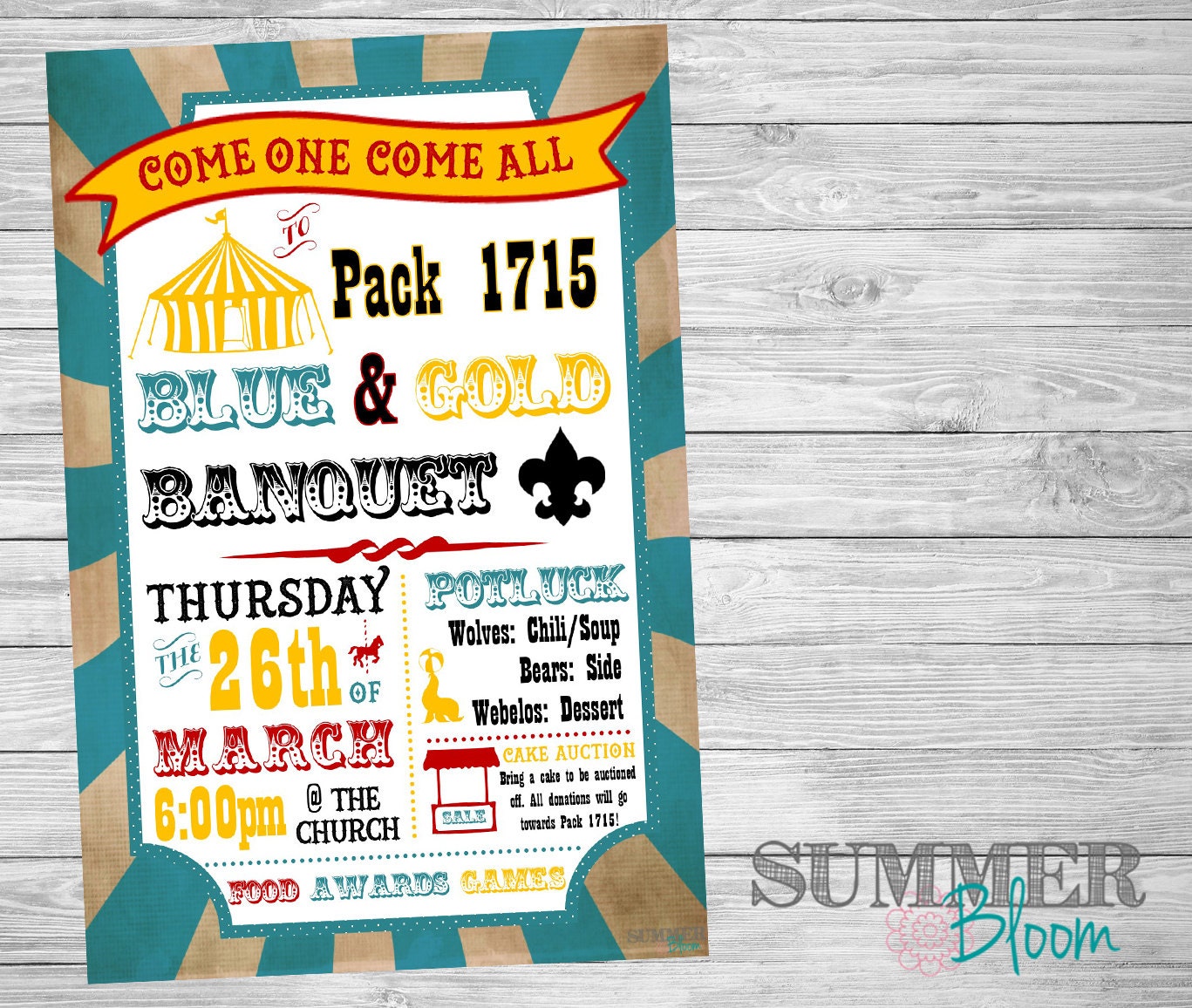 Cub Scout Blue & Gold Banquet Carnival Invitation - Etsy