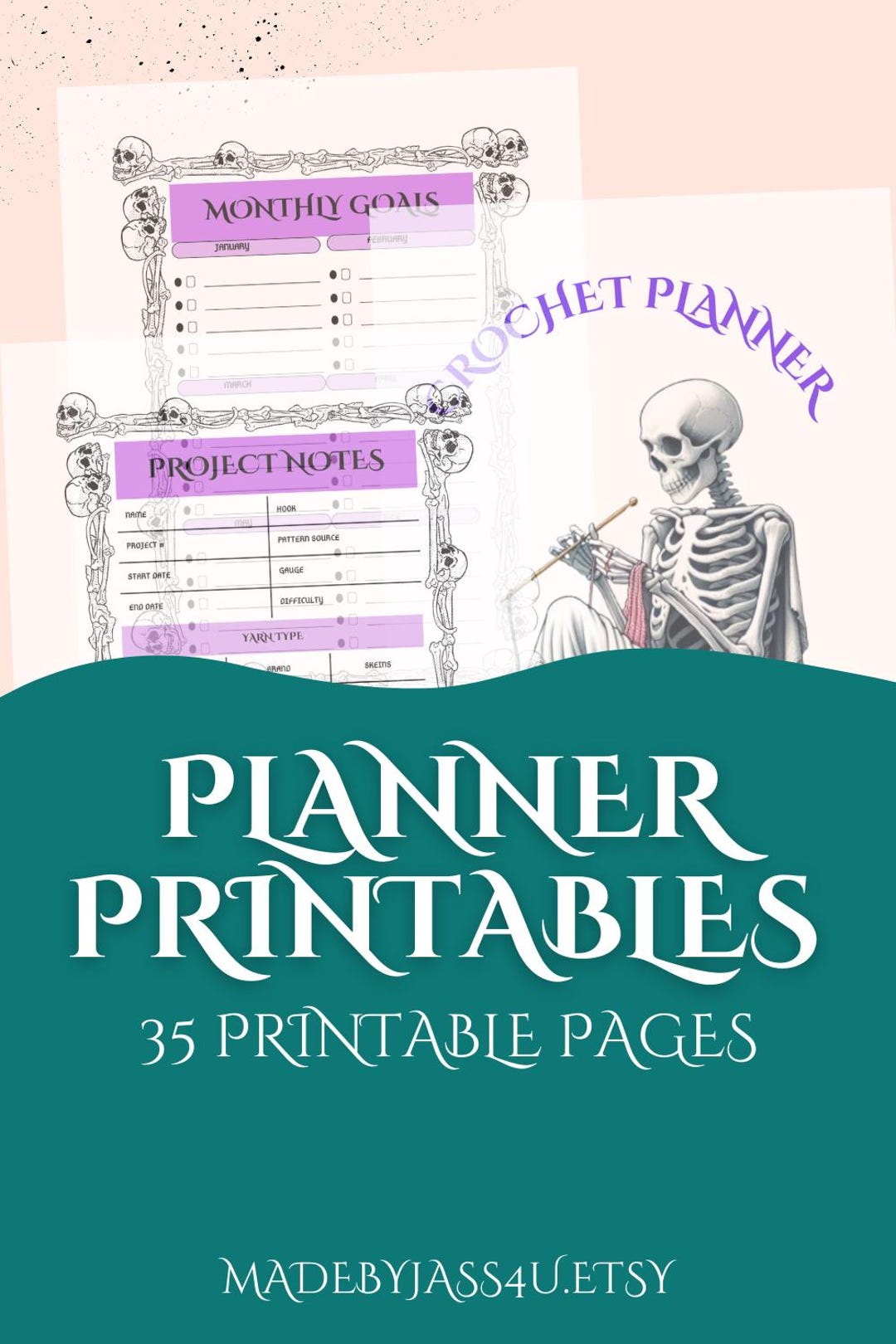 Gothic Crochet Planner PDF - Skeleton Crochet Organizer, Project ...