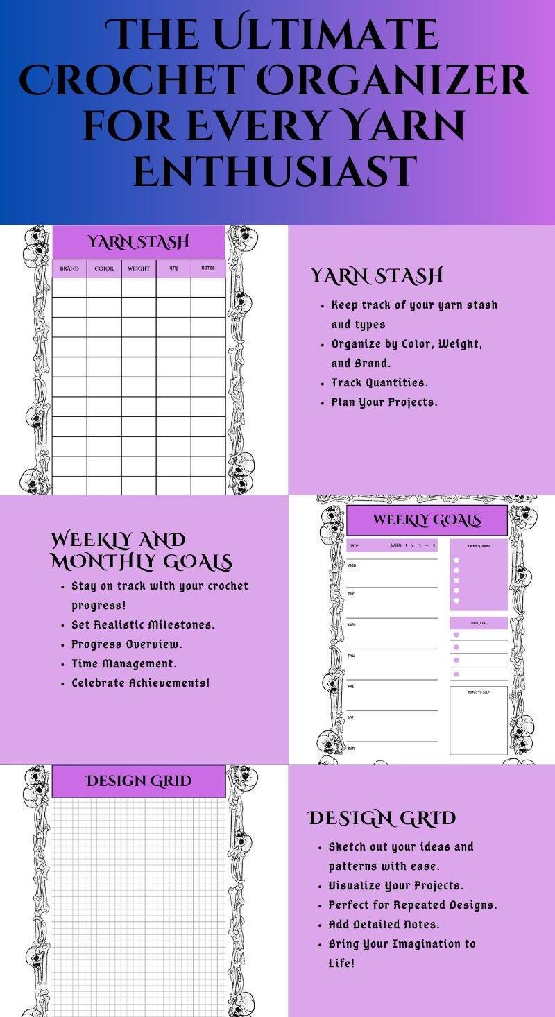 Gothic Crochet Planner PDF - Skeleton Crochet Organizer, Project ...