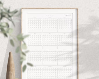 Blank Yearly Printable Vertical Calendar Planner, Minimalist Large Wall ...