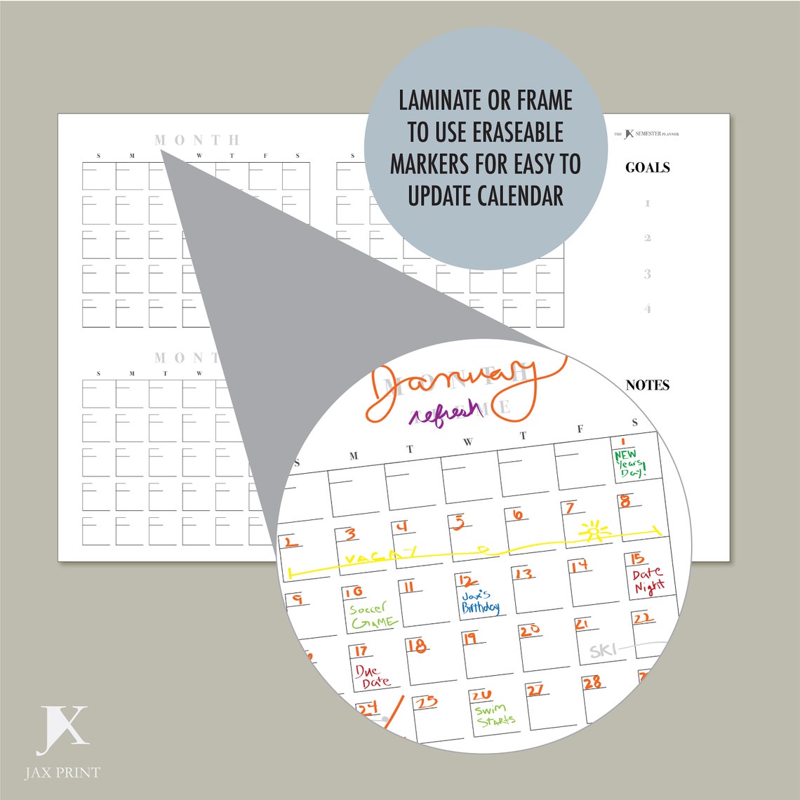 Blank Semester Printable Calendar Planner Minimalist | Etsy