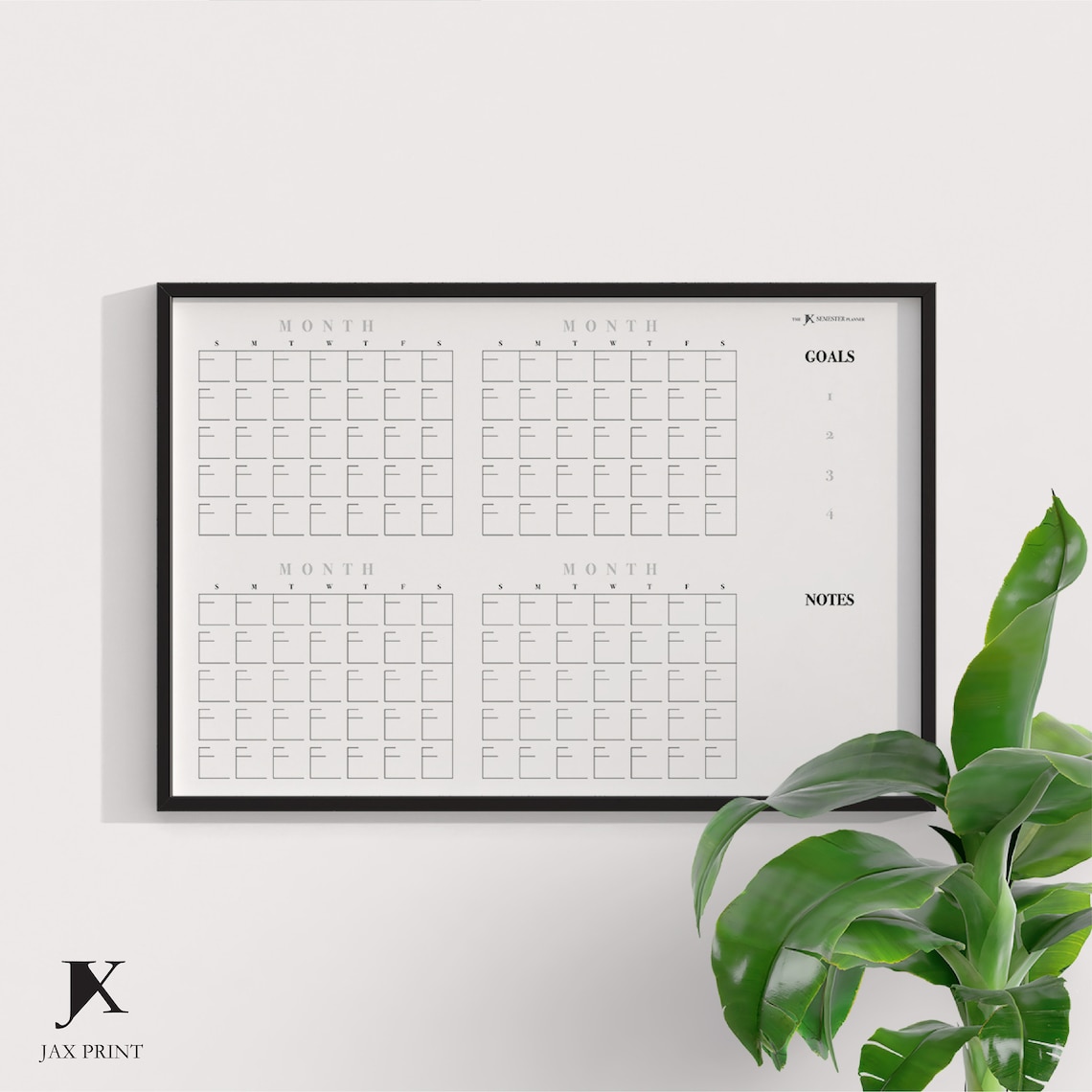 Blank Semester Printable Calendar Planner, Minimalist Printable Large ...