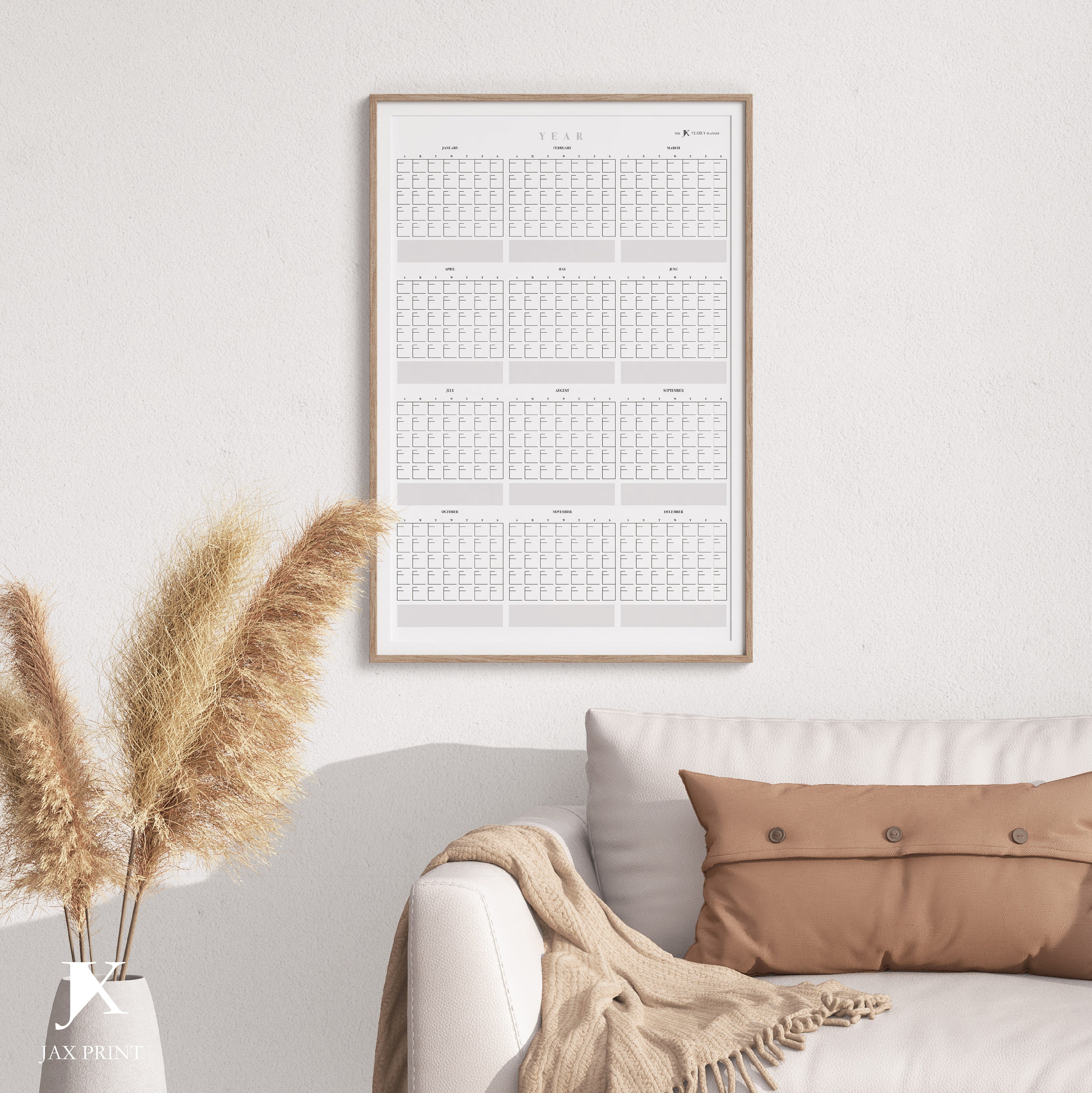 Blank Yearly Printable Vertical Calendar Planner, Minimalist Large Wall ...