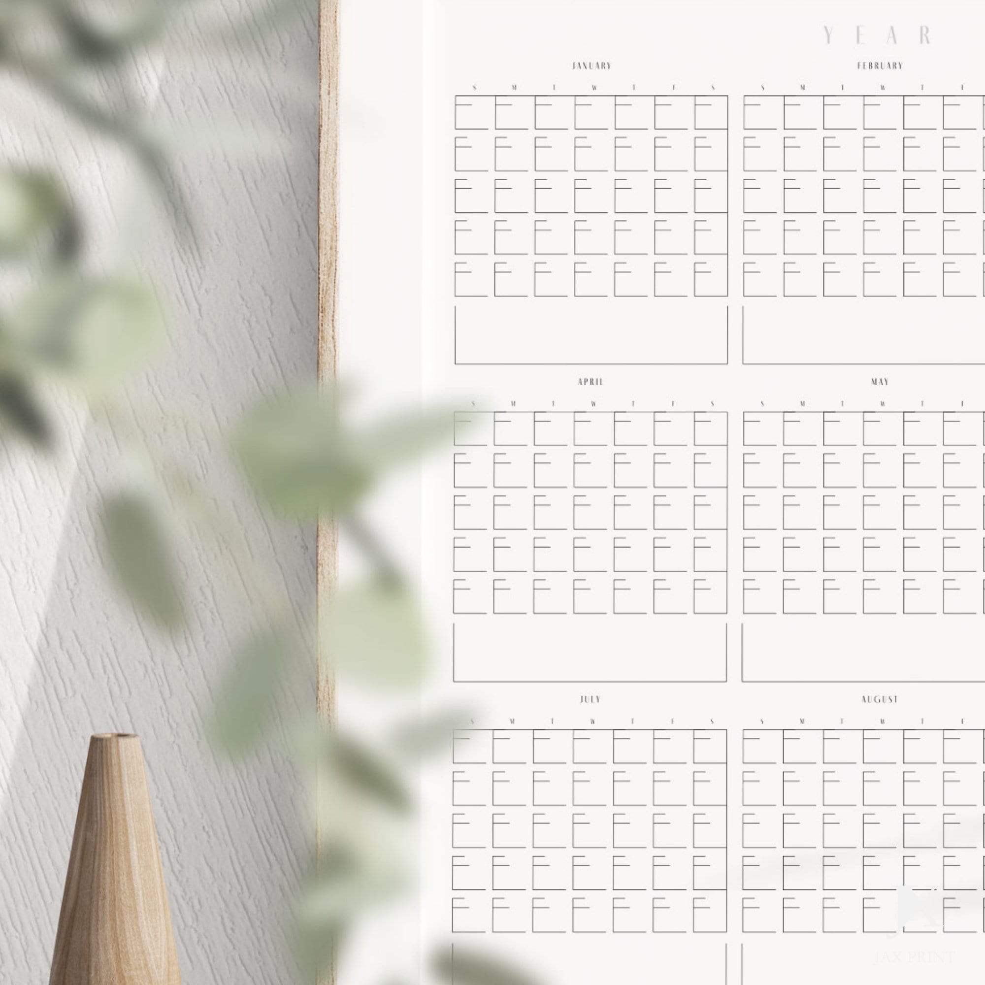 Elegant Blank Yearly Printable Vertical Calendar Planner, Minimalist ...