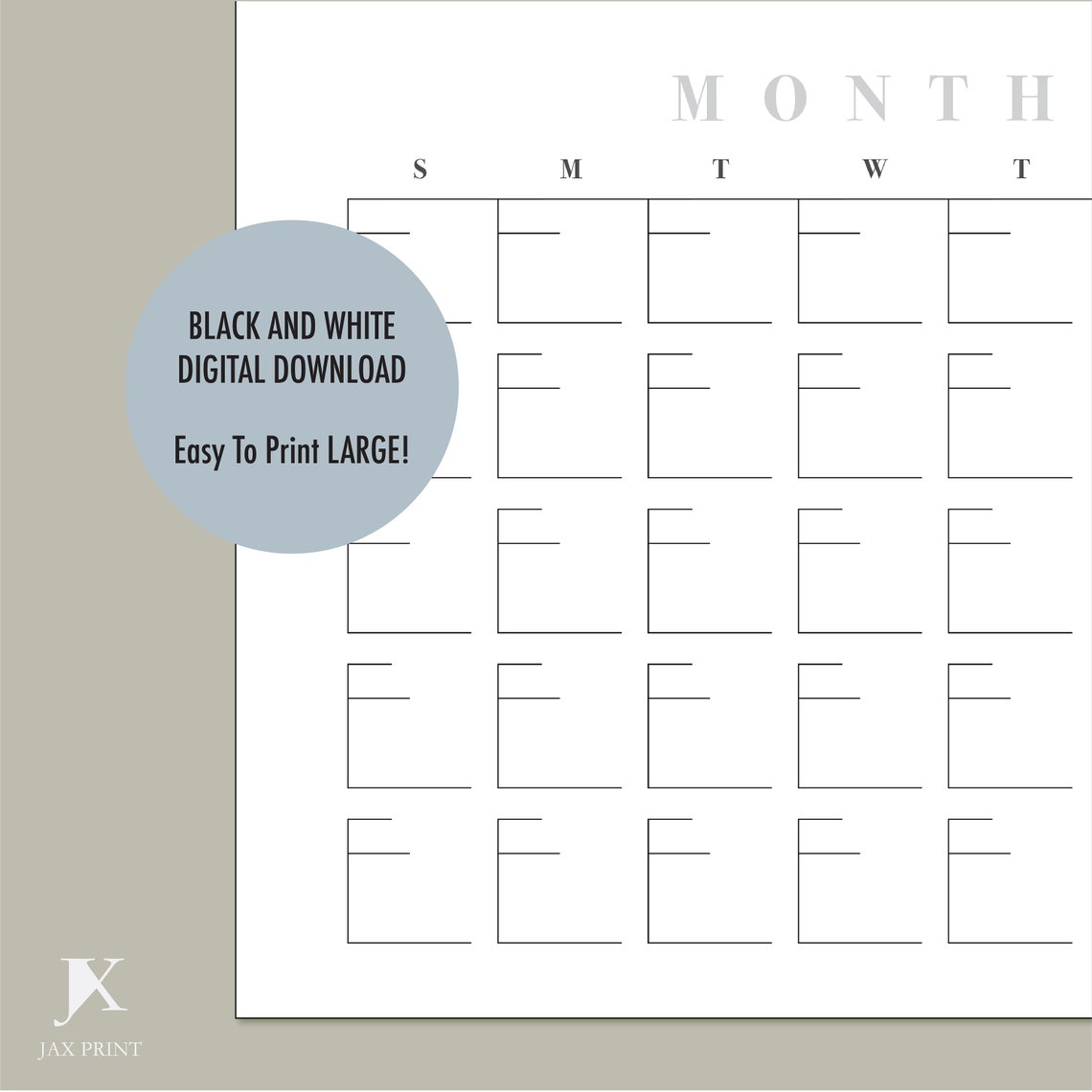Blank Semester Printable Calendar Planner, Minimalist Printable Large ...