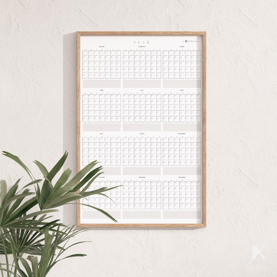 Blank Yearly Printable Vertical Calendar Planner, Minimalist Large Wall ...