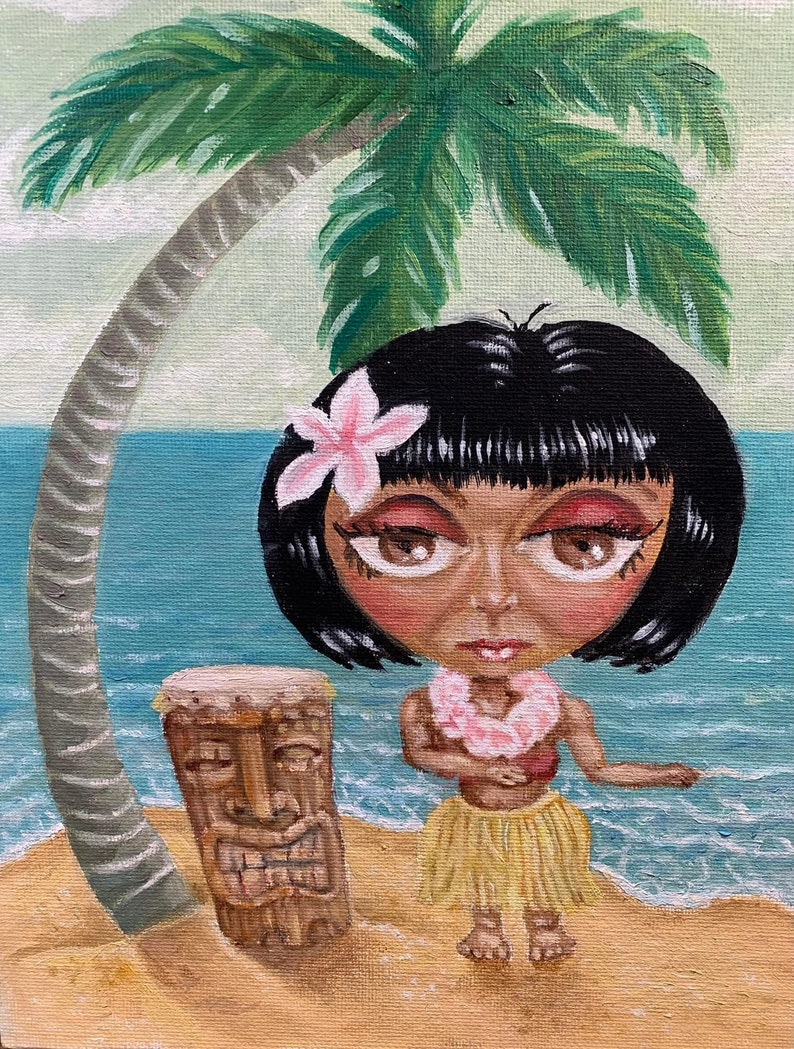 Big Eyed Hula Dancer With Tiki Drum - Etsy