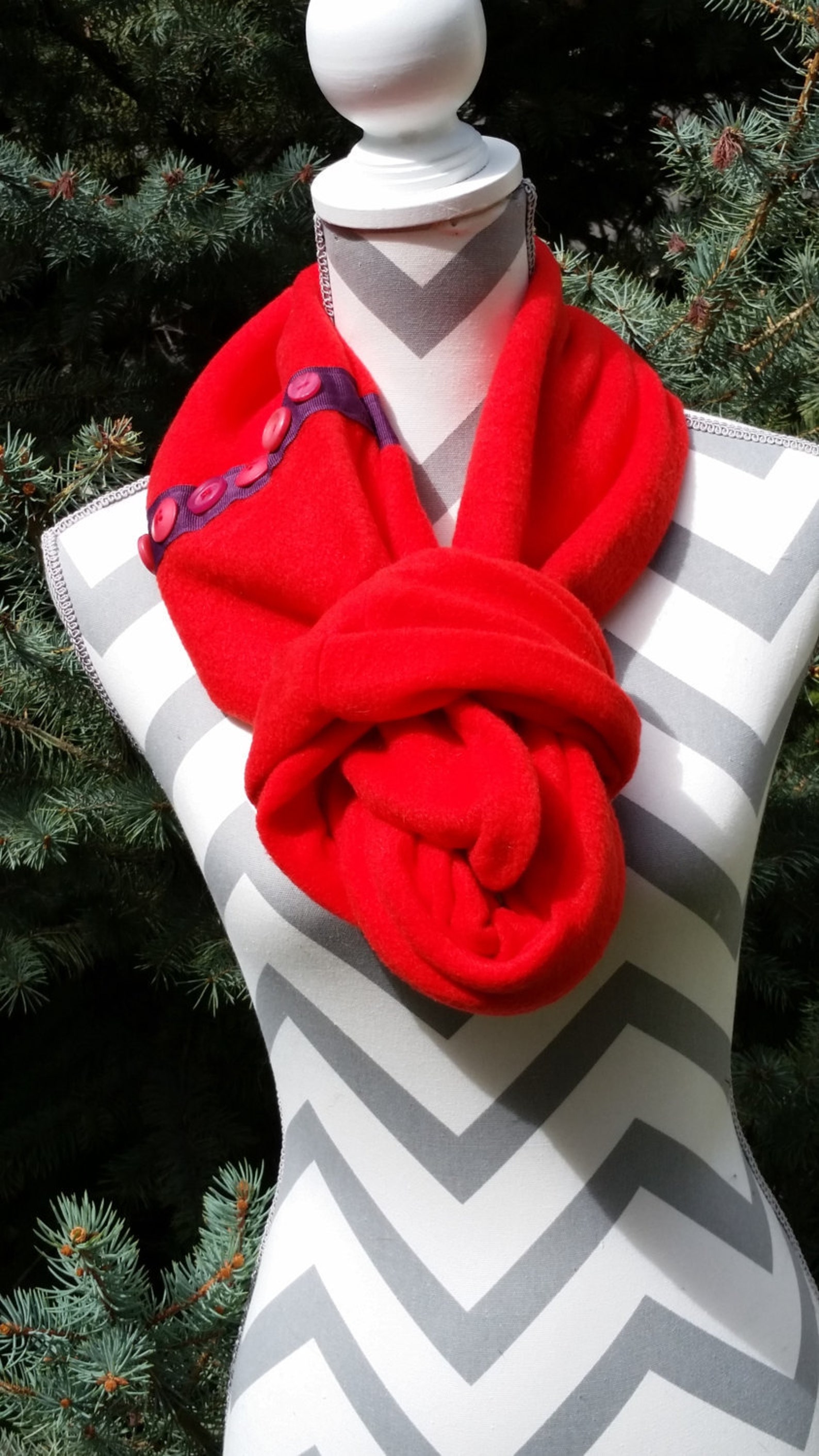 Fleece infinity scarf with accent purple ribbon and red | Etsy