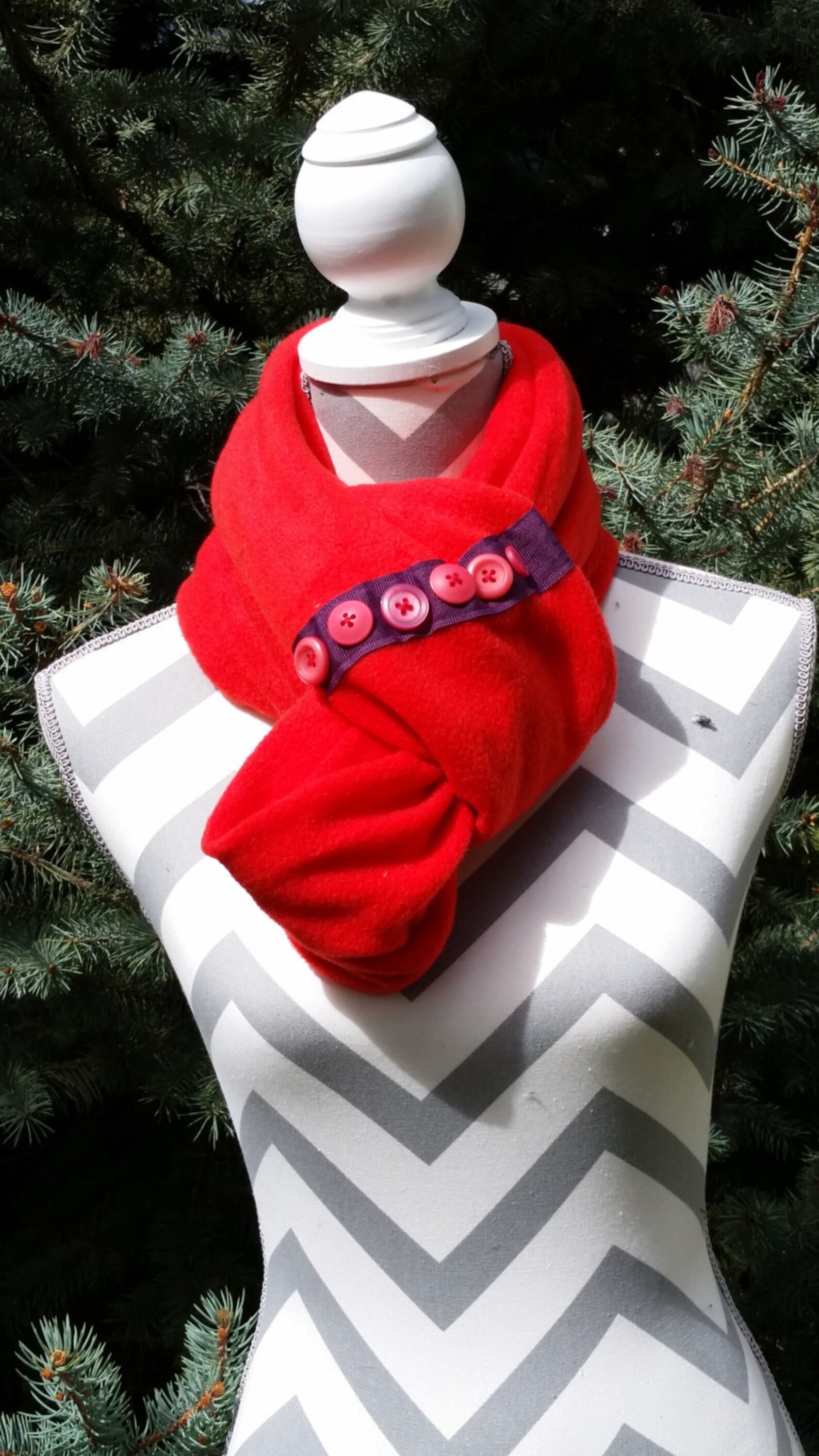 Fleece infinity scarf with accent purple ribbon and red | Etsy