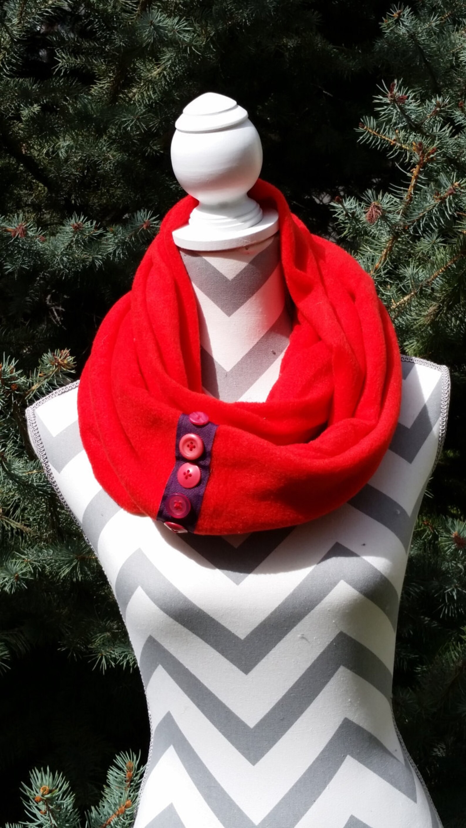 Fleece infinity scarf with accent purple ribbon and red | Etsy