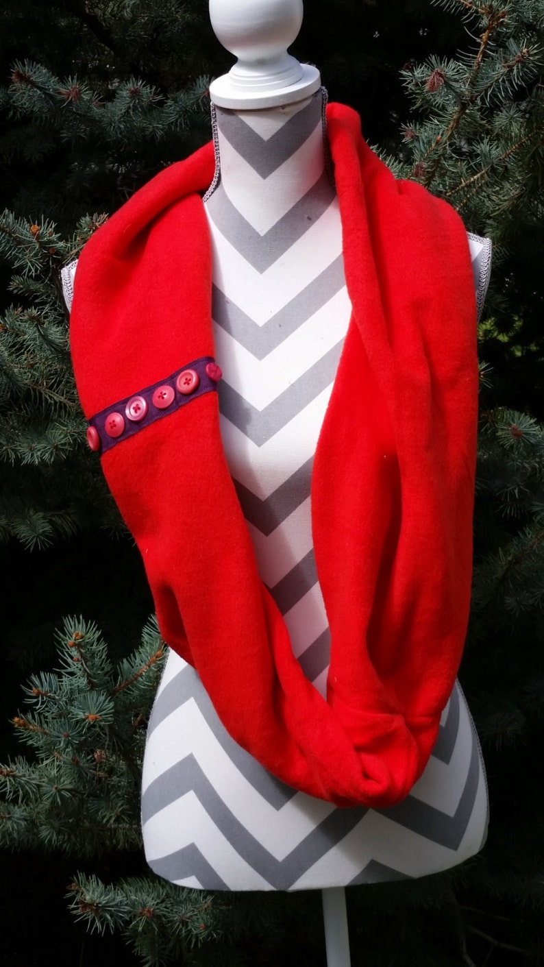Fleece infinity scarf with accent purple ribbon and red | Etsy