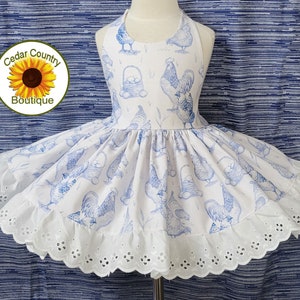 Toile Chicken Halter Dress With Full Twirly Skirt, Infant Baby Toddler ...