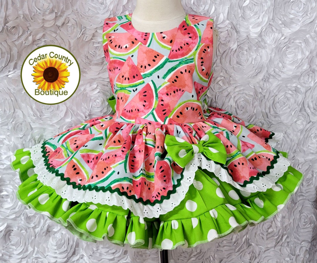 Sleeveless Summer Watermelons and Polka Dots Pageant Dress Party Dress ...