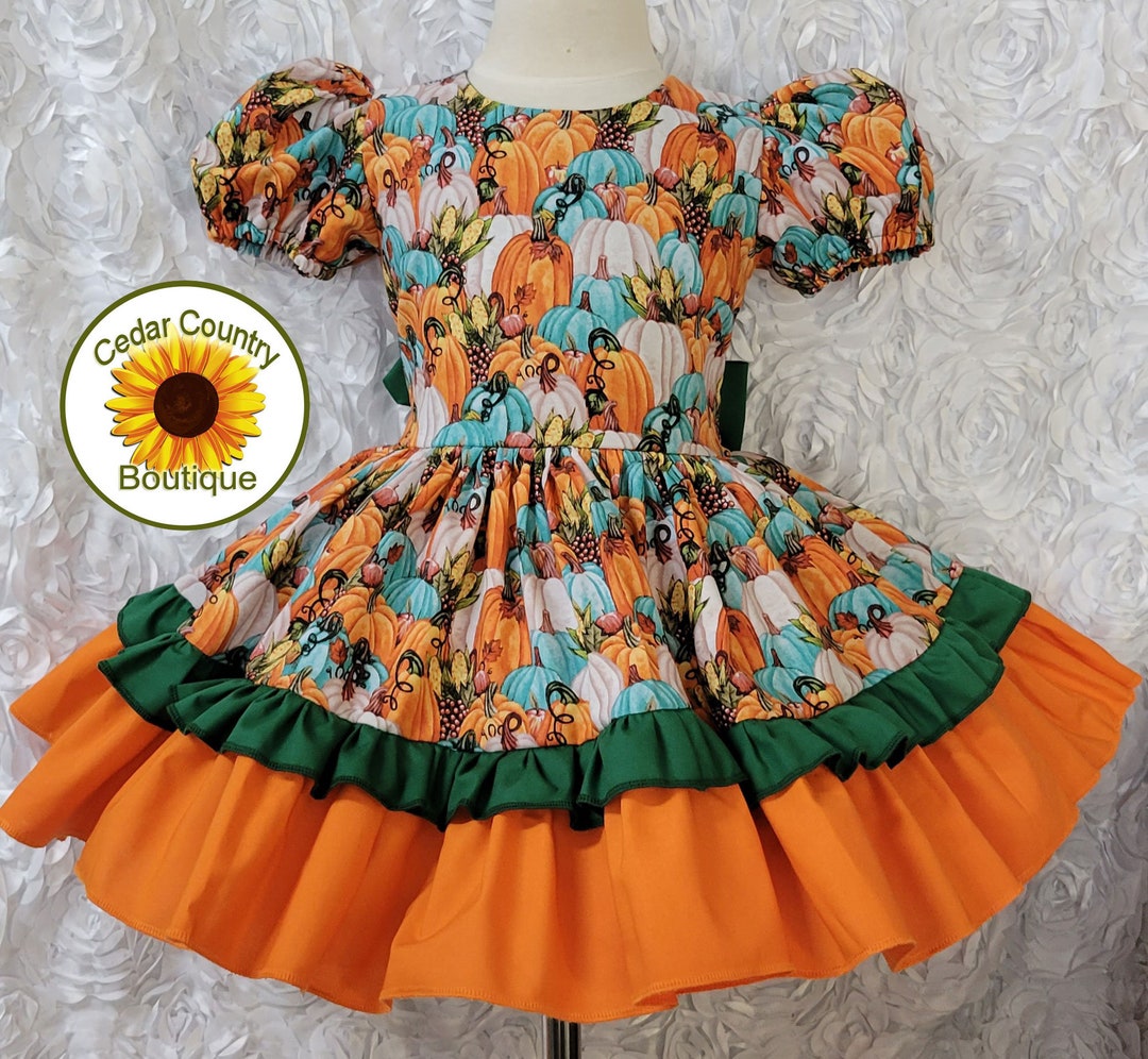 Fall Pumpkins Print Dress With Tie Back Sash and Ruffled Hem. Baby ...