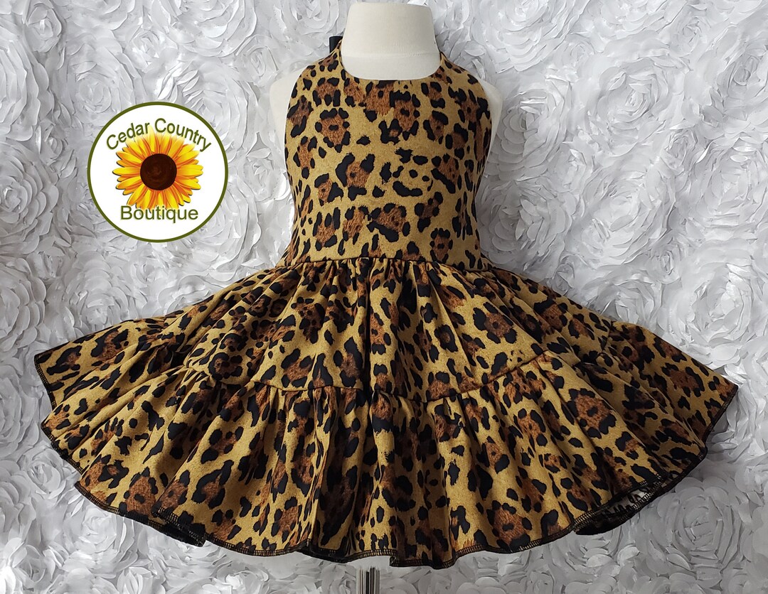 Leopard Print Twirly Halter Dress With Full Twirly Skirt, Leopard Dress ...