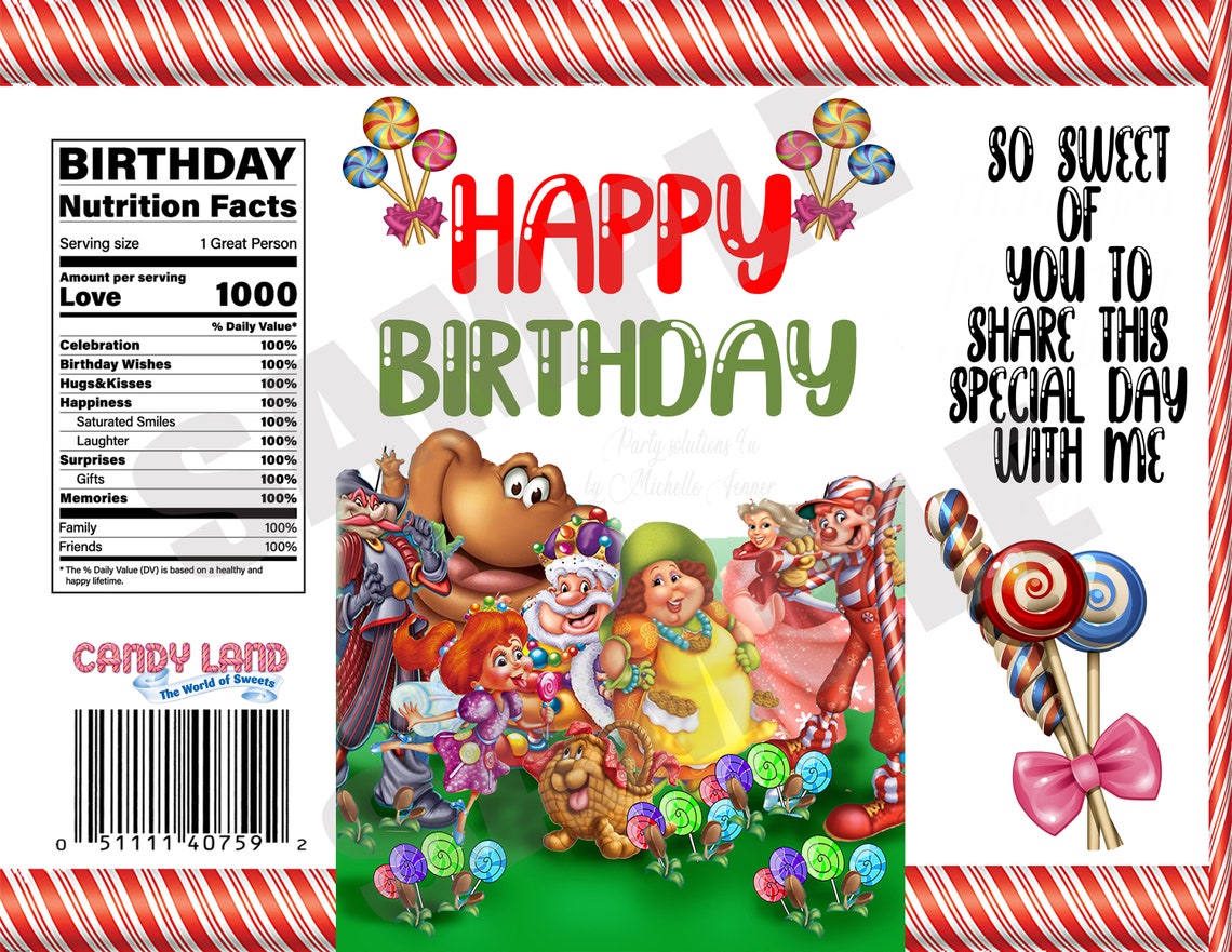 Candyland Kids Birthday Party Favor Set Chip Bag and Juice Pouch Label ...