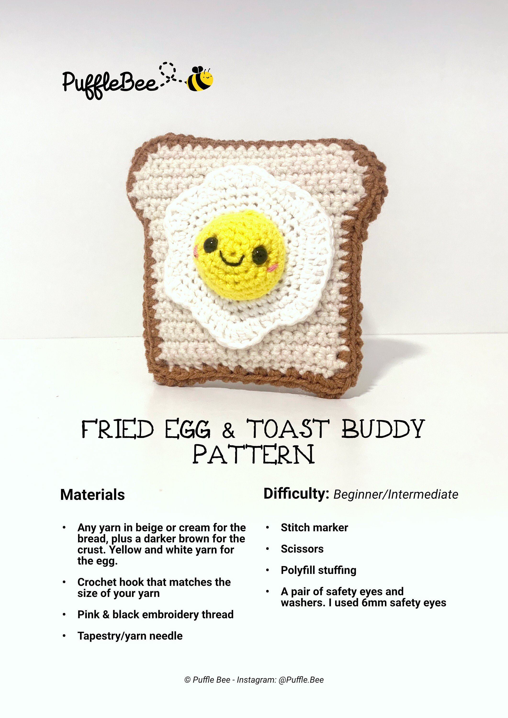 Amigurumi Cute Fried Egg & Toast Crochet Pattern. Kawaii Food. - Etsy