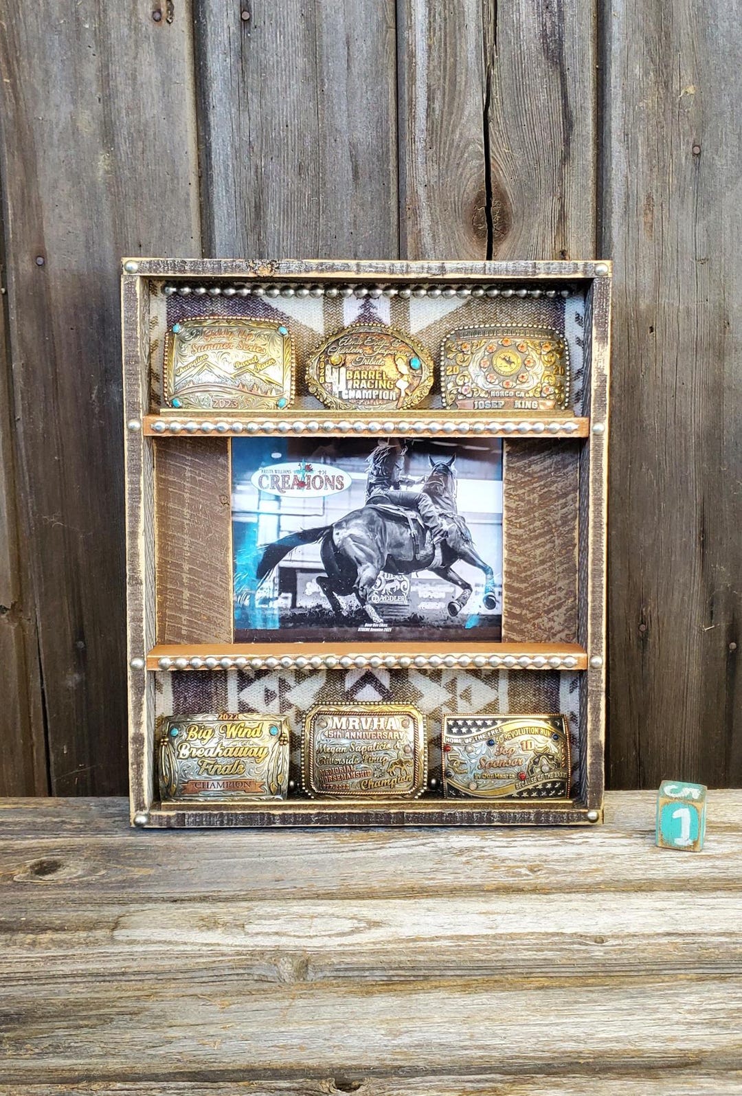 NAVAJO ASH Wool 6 Count Belt Buckle Display With 8x10 Center Frame ...