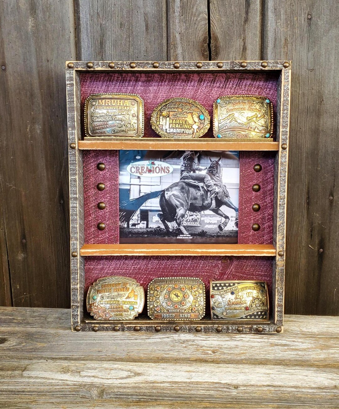 IN Stocak 6 Count Belt Buckle Display With 8x10 Center Frame, Desert ...