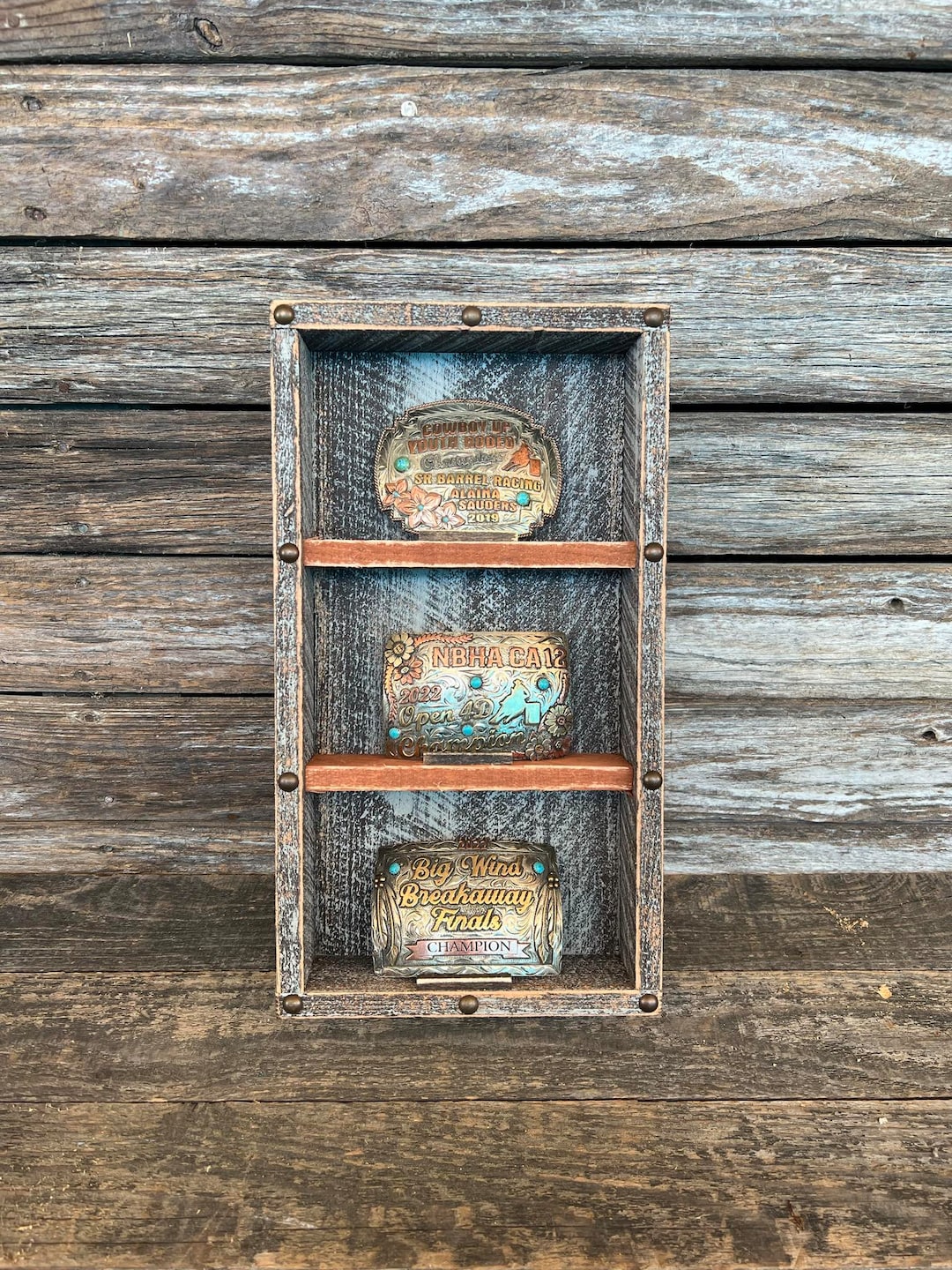Vertical 3 Count Belt Buckle Display, Case. Barnwood Brown - Etsy