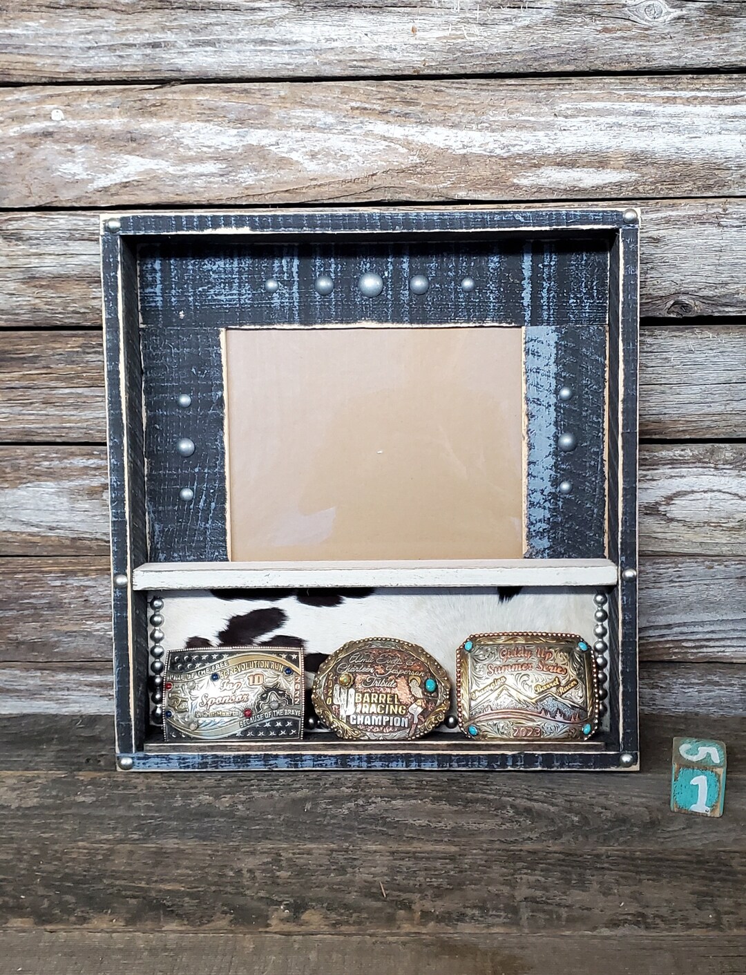 IN STOCK, 8x10 Picture Buckle Display, 3 Buckles, Cowhide, Black Wood ...
