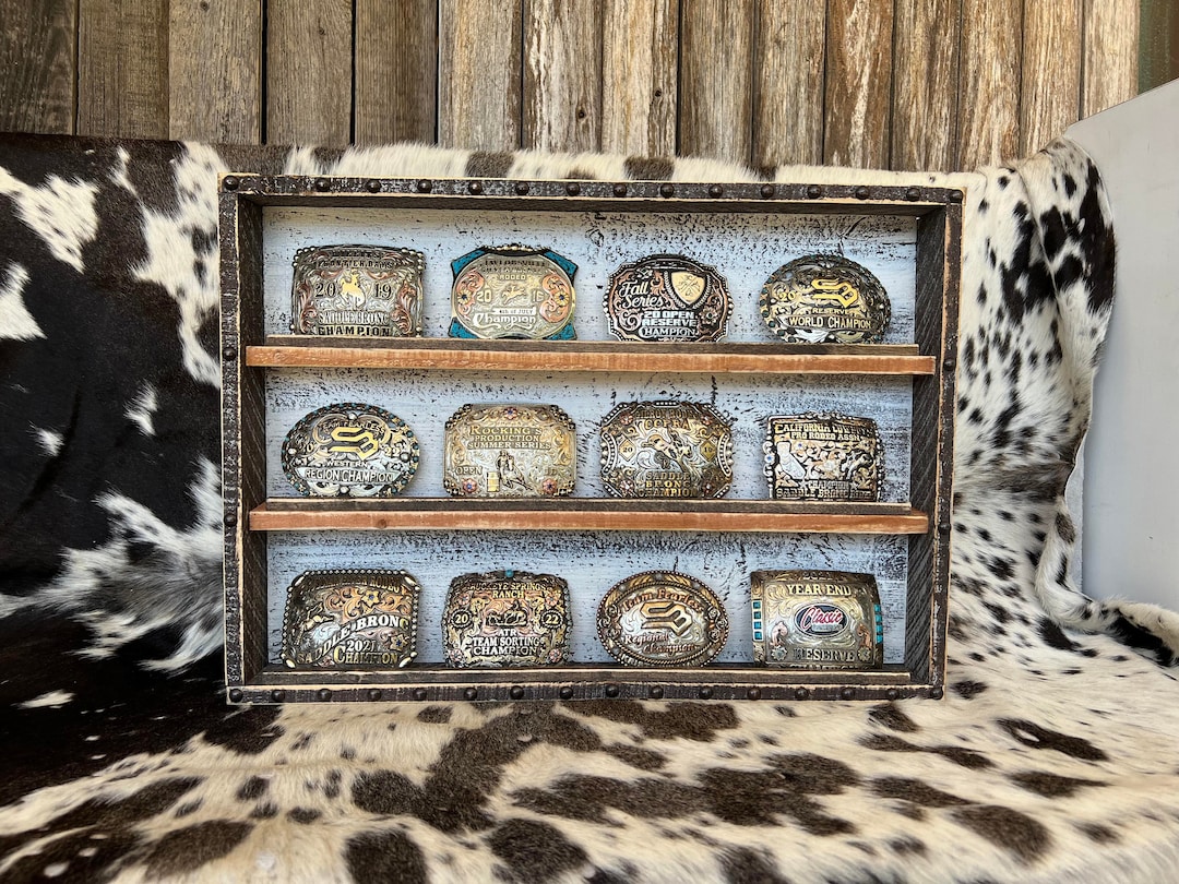 12 Count Belt Buckle Display, Case, Wood. WHITE Base, BROWN Walls - Etsy