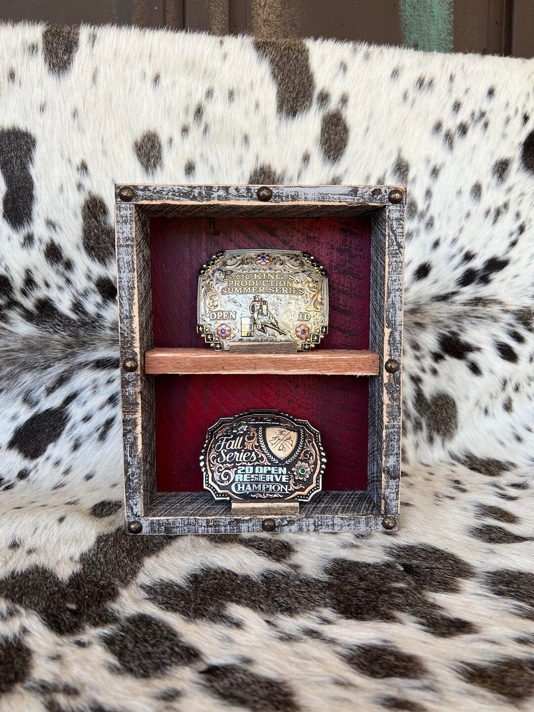 IN STOCK Vertical 2 Count Belt Buckle Display, Case. Red Base, Barnwood ...
