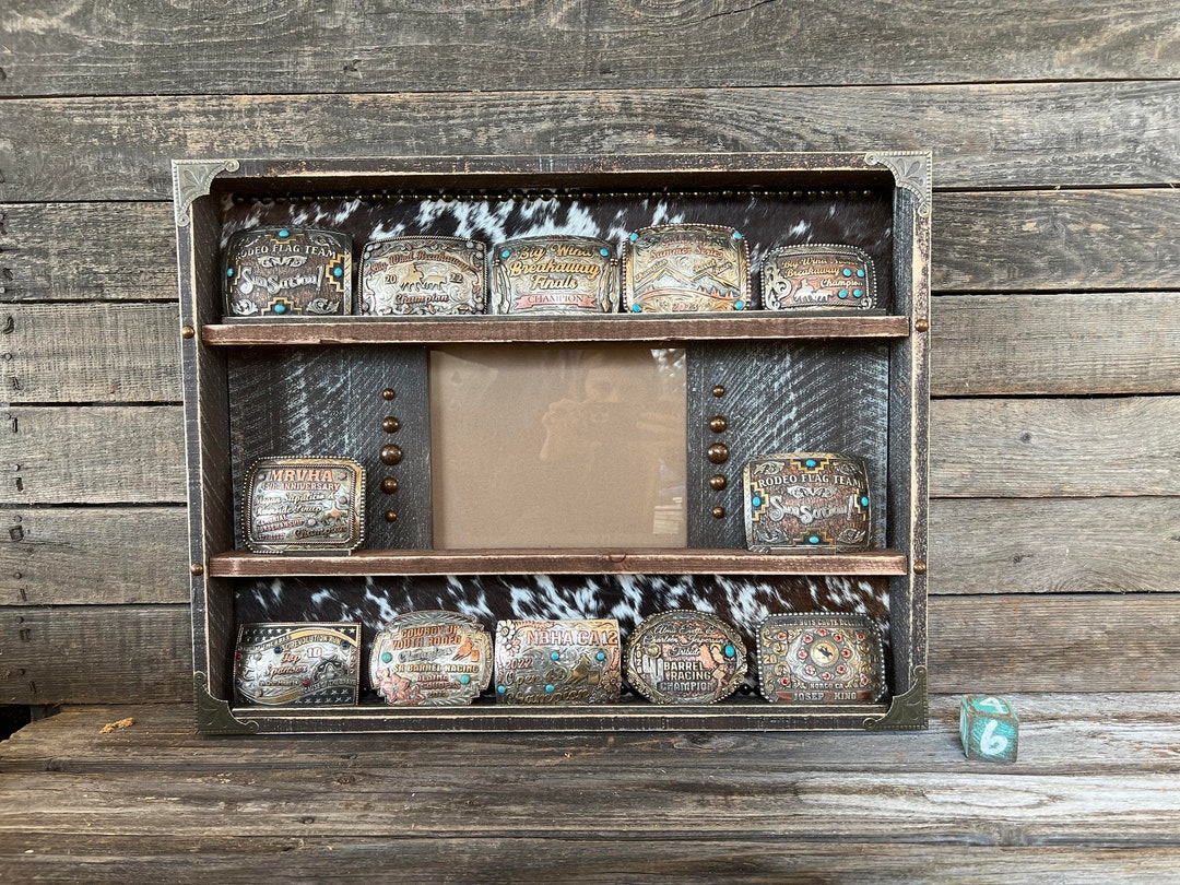 8x10 Belt Buckle Display Holds 12 Buckles Cowhide Barnwood - Etsy