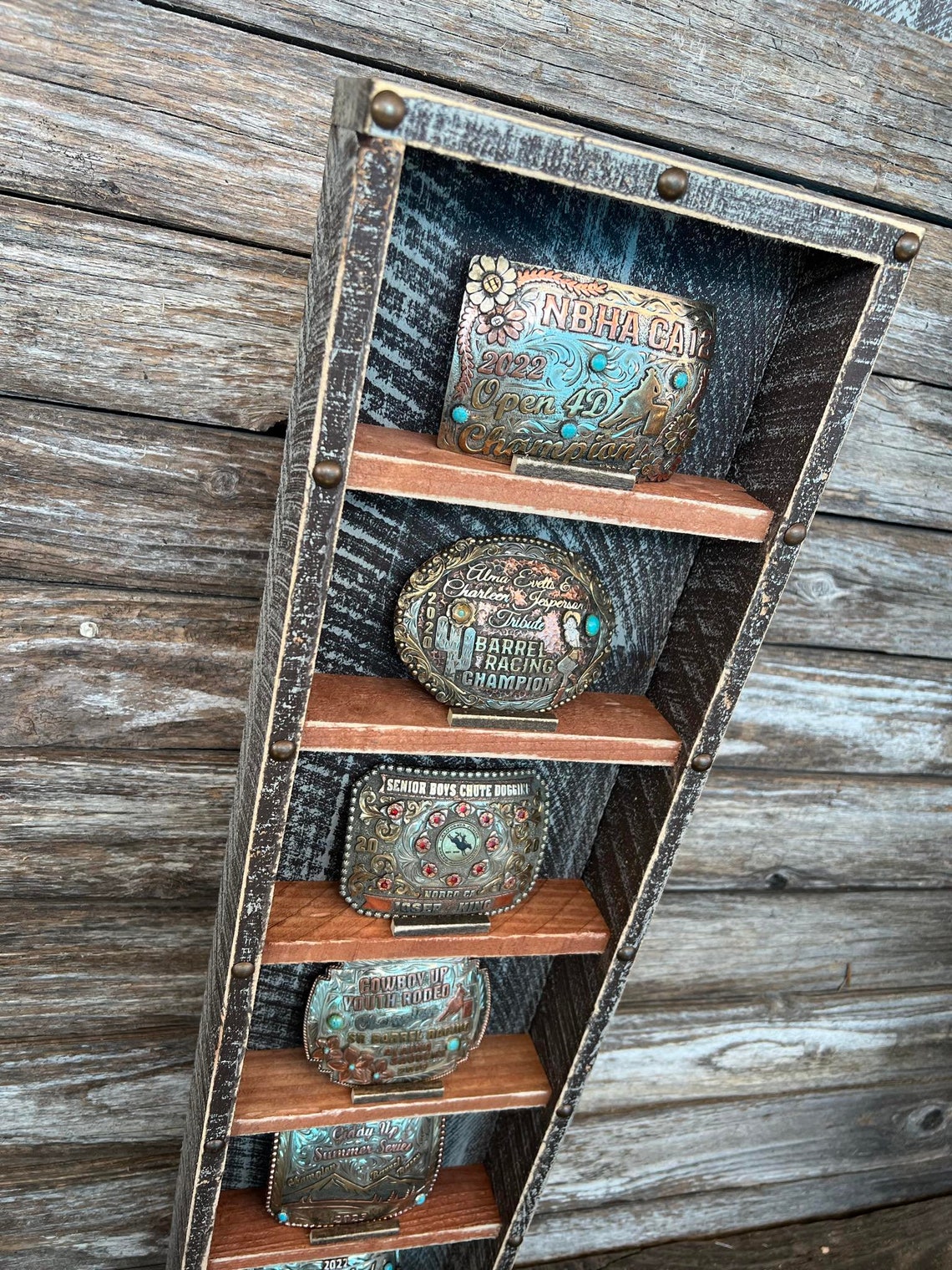 Vertical 6 Count Belt Buckle Display, Case, Box. Barnwood Brown - Etsy