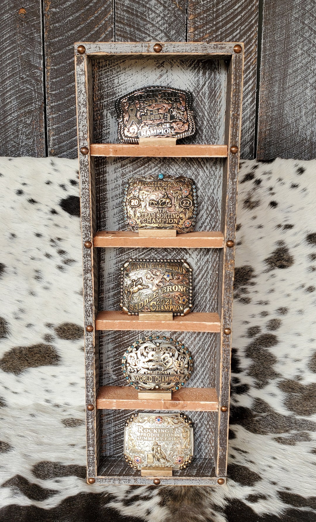 Vertical 5 COUNT Belt Buckle Display, Case. BARNWOOD BROWN - Etsy