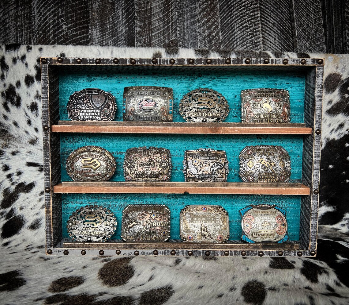12 Count Belt Buckle Display, Case, Wood. DARK TURQUOISE - Etsy