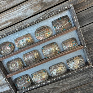 12 Count Belt Buckle Display, Metallic Silver Gator, Barnwood Brown ...