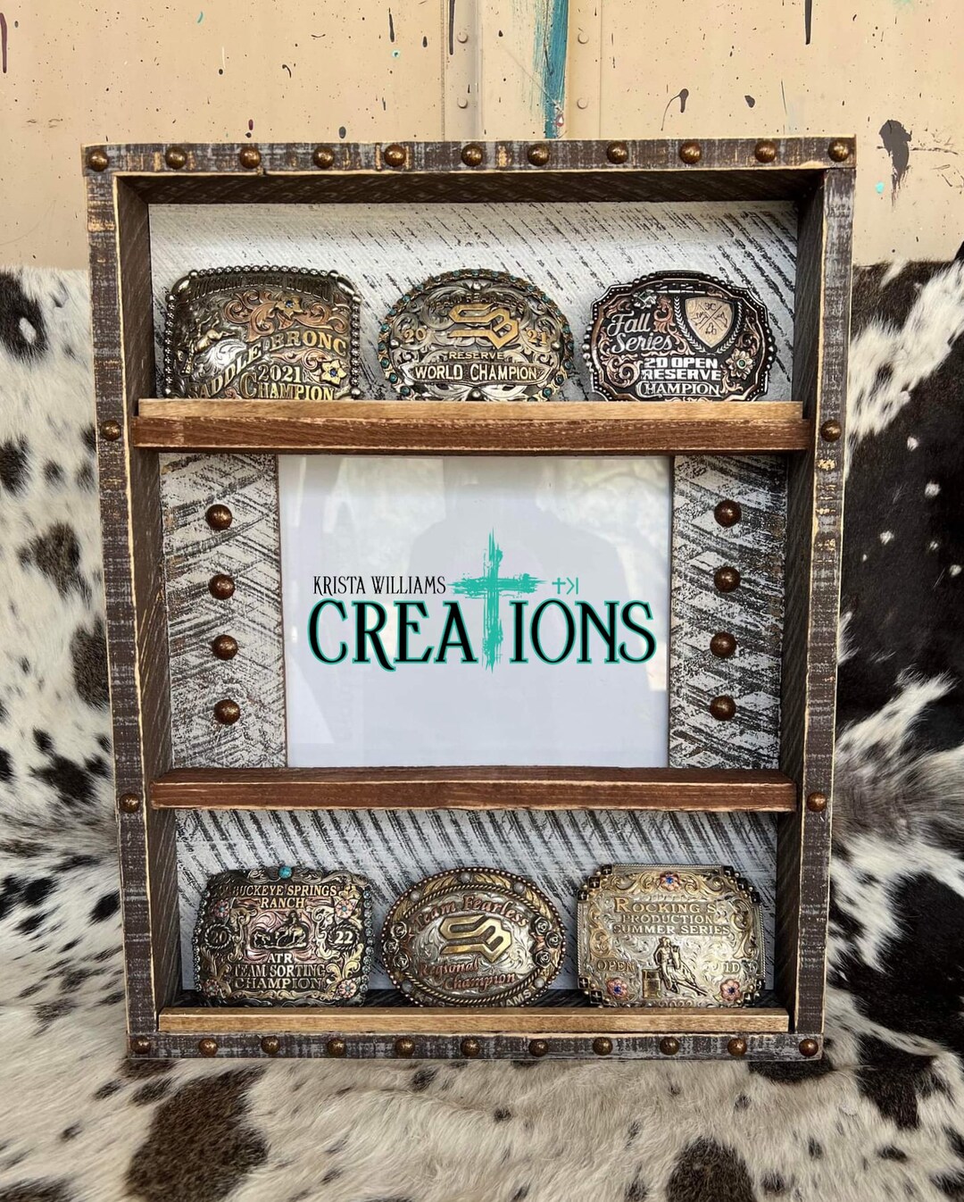 6 Count Belt Buckle Display With 8x10 Center Frame, WHITEWASH - Etsy