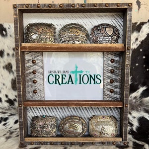 6 Count Belt Buckle Display With 8x10 Center Frame, WHITEWASH - Etsy