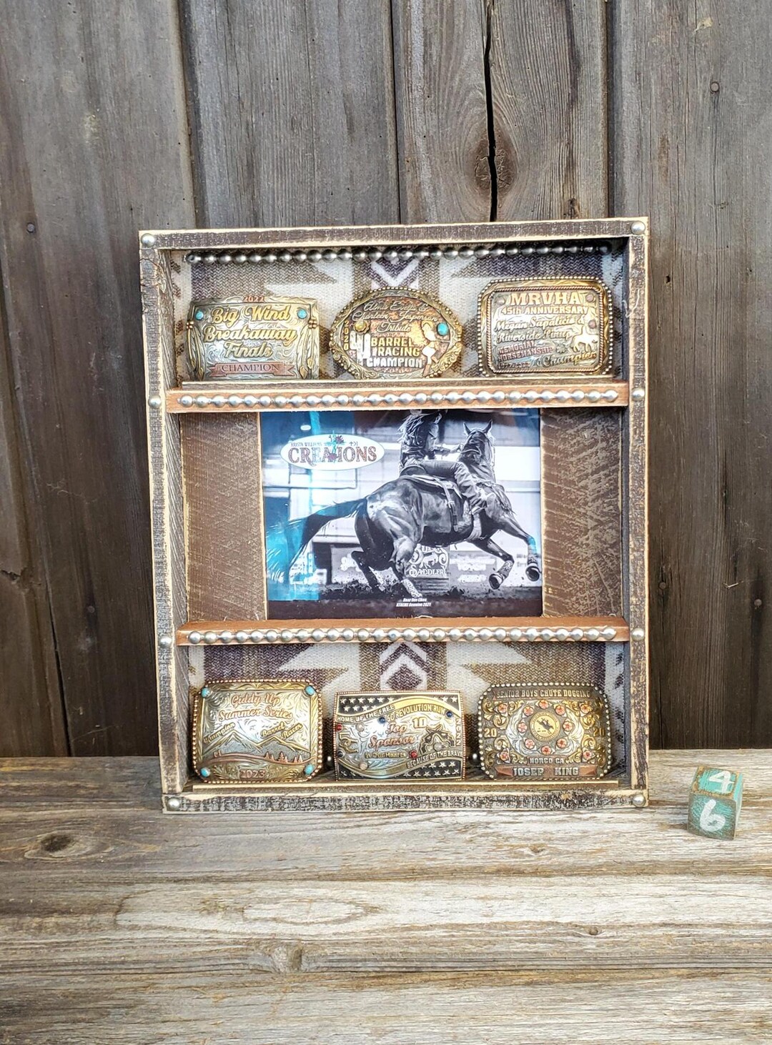 NAVAJO ASH Wool 6 Count Belt Buckle Display With 8x10 Center Frame ...