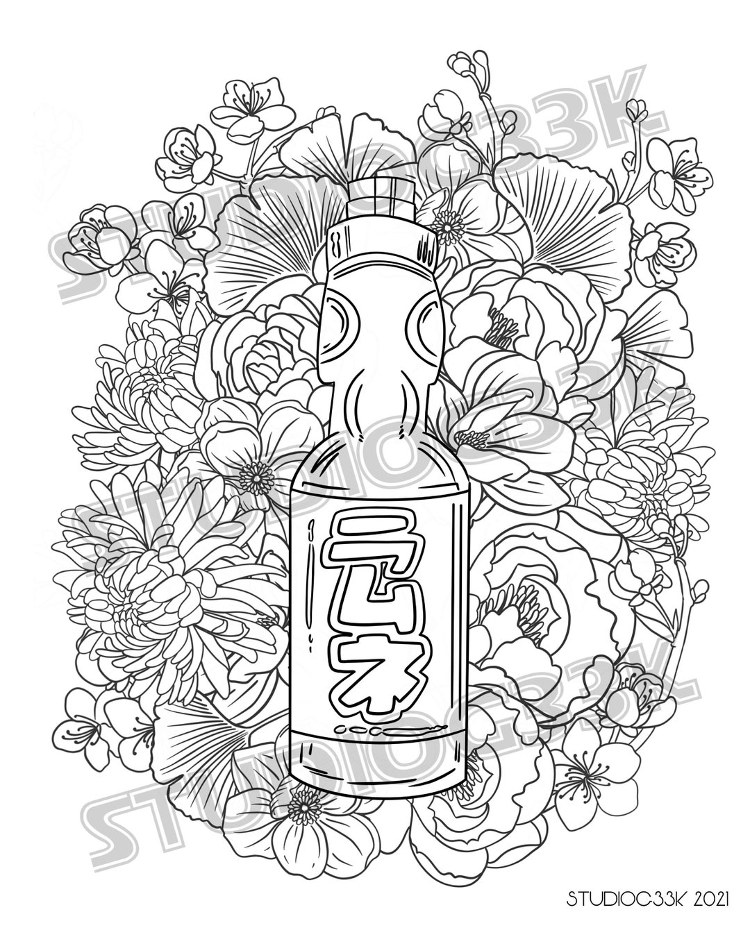 Ramune Drink Floral Printable Digital Download Coloring Page - Etsy New ...