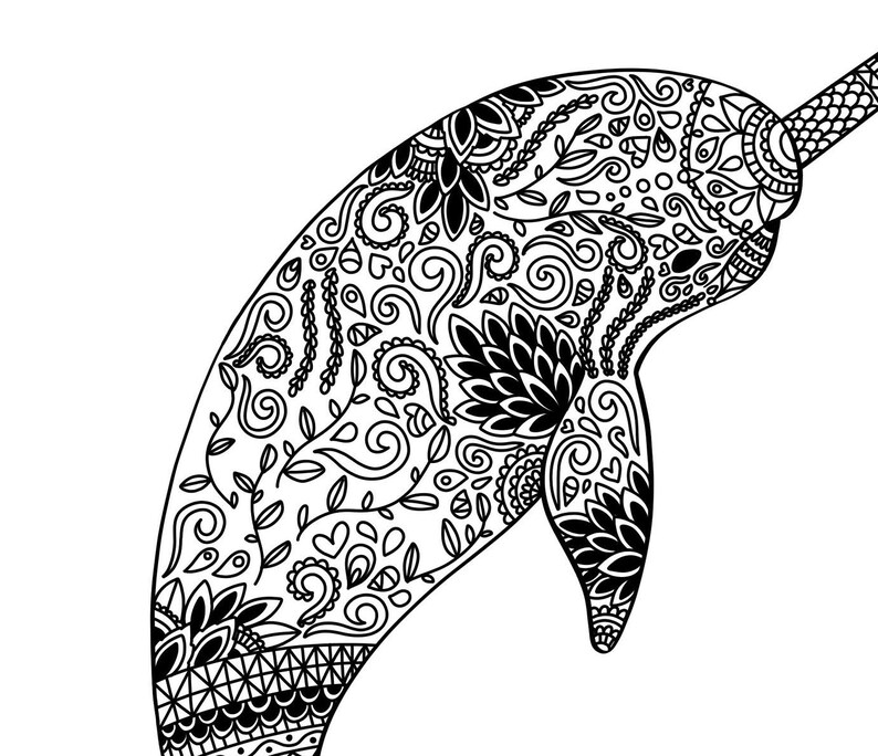 Narwhal Zentangle Printable Digital Download Coloring Page | Etsy