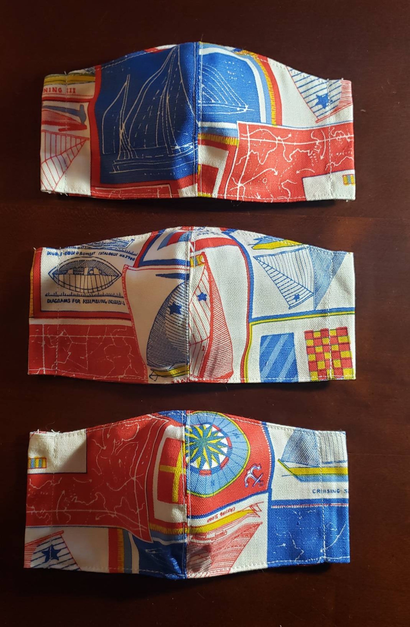 Cotton Face Mask Red White and Blue Nautical Print Face - Etsy