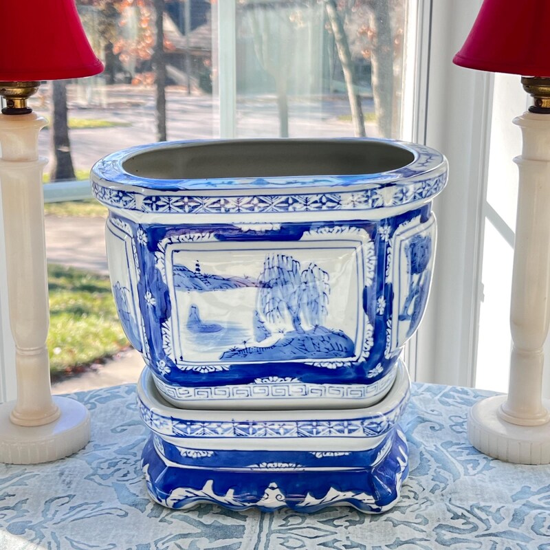 Blue and White Planter - Etsy