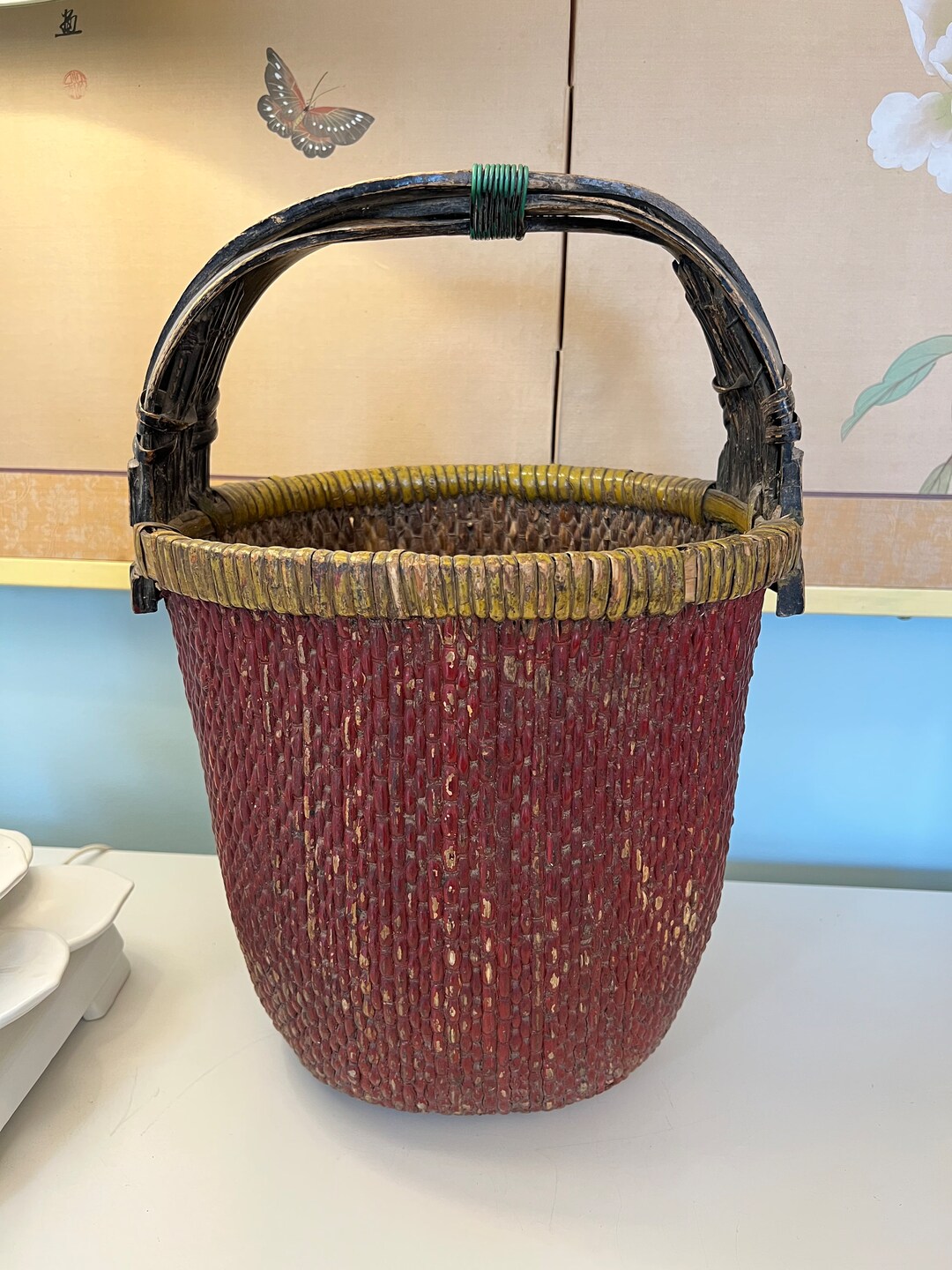 Antique Chinese Woven Rice Basket // Chinese Red // Asian Antique ...