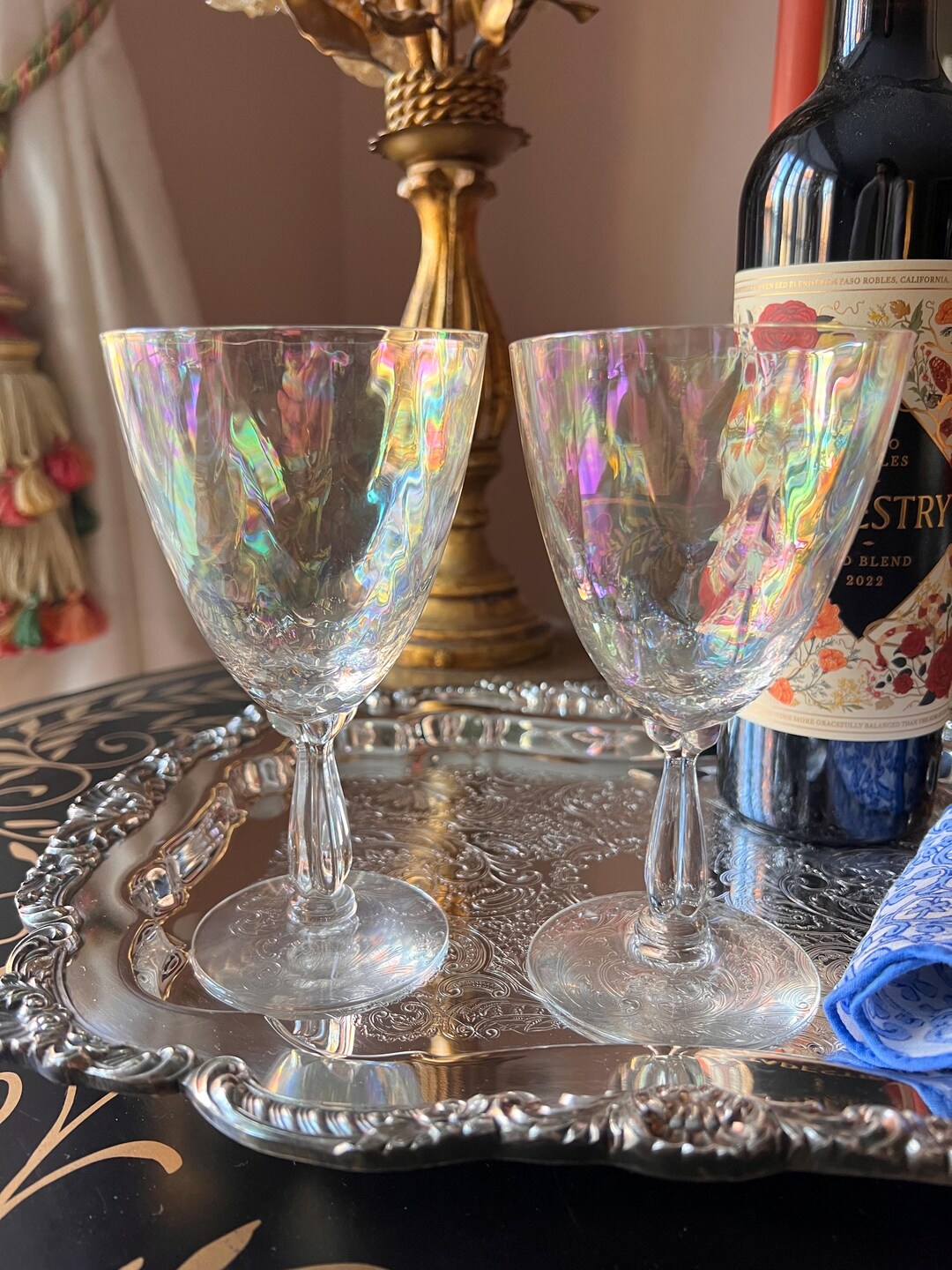 Fostoria Shell Pearl Stemware // Pair of Water / Wine Glasses ...