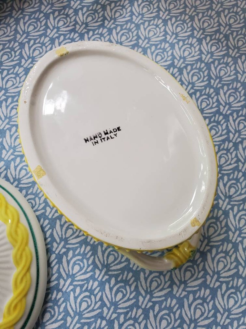 Vintage Italian Ceramic Box With Lid // Yellow and Green // Hand-made ...