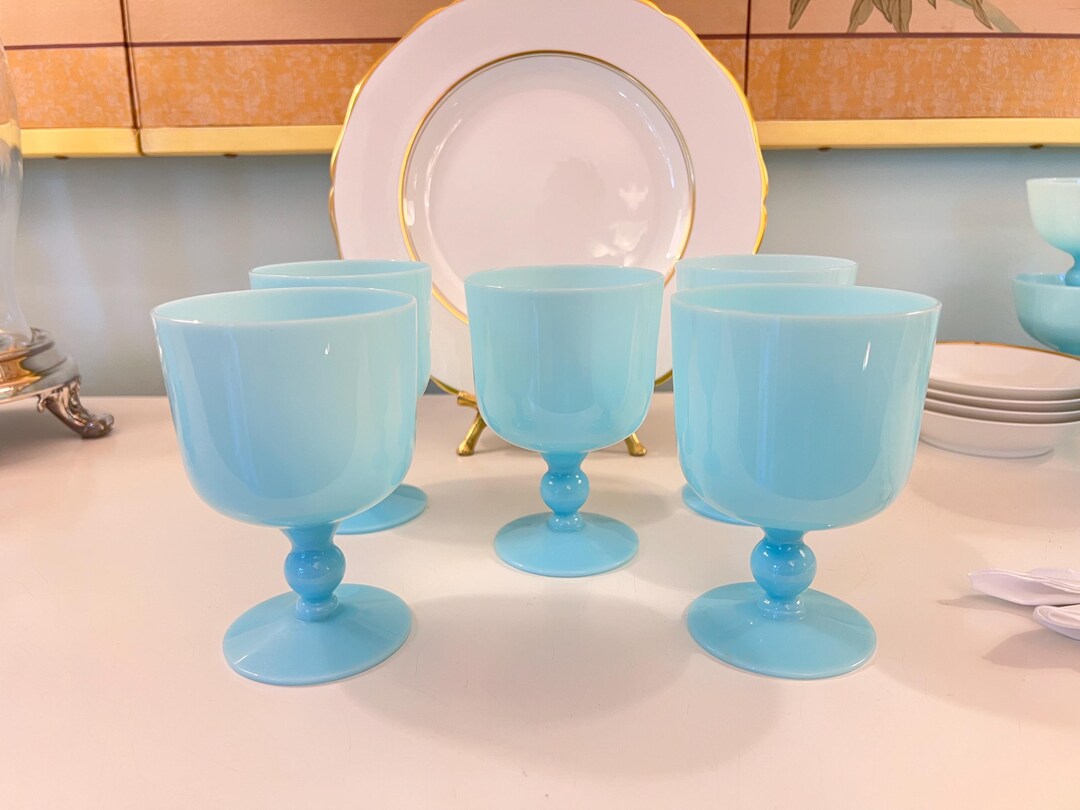 Pretty Set of 5 (portieux Vallerysthal?) Blue Opaline Goblets // Demi ...