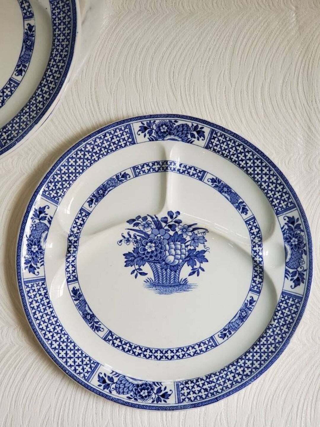 3 Booths England “nankin” Blue and White Divided Plates // Floral ...