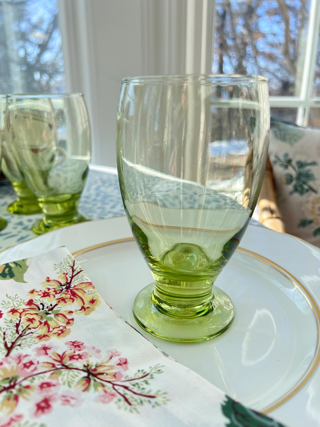 Amazing Set of 6 Midcentury Water Glasses in Bright Green // Cristar ...